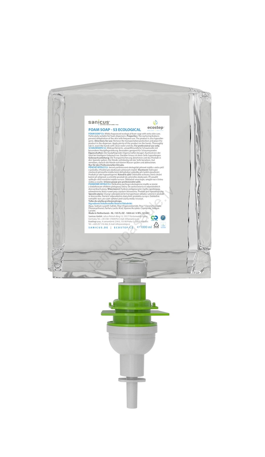 EcoStep 50051 - bezkontakta ziepju dozators S3, 1000 ml, 4xAA, balts ...