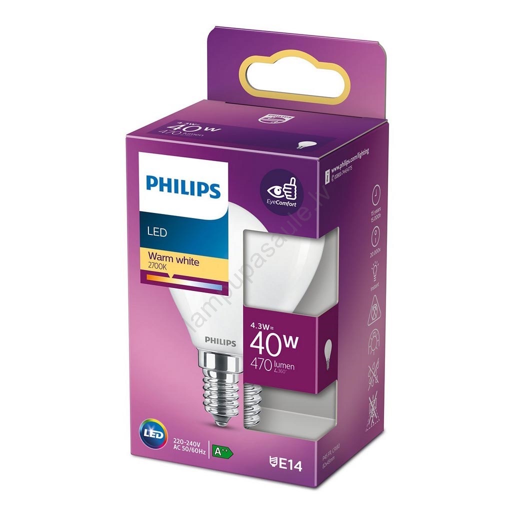 LED spuldze Philips P45 E14/4,3W/230V 2700K | Lampupasaule